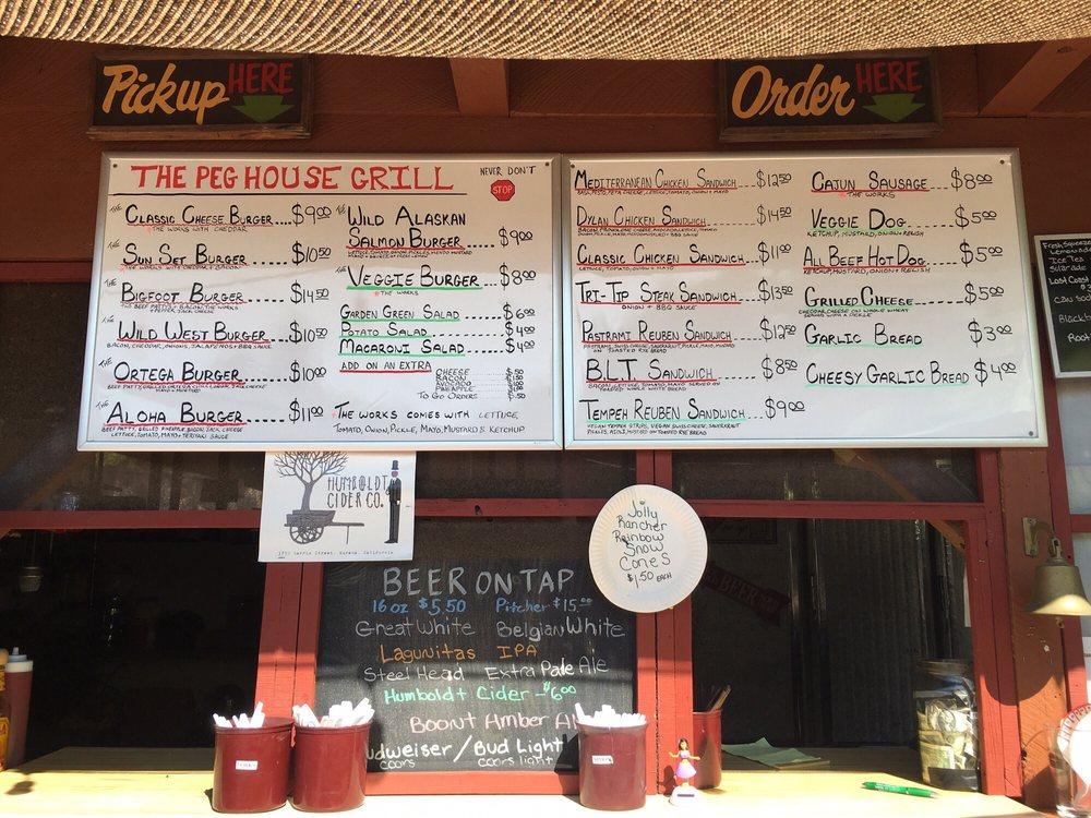 Menu at The Peg House restaurant, Leggett, US-101