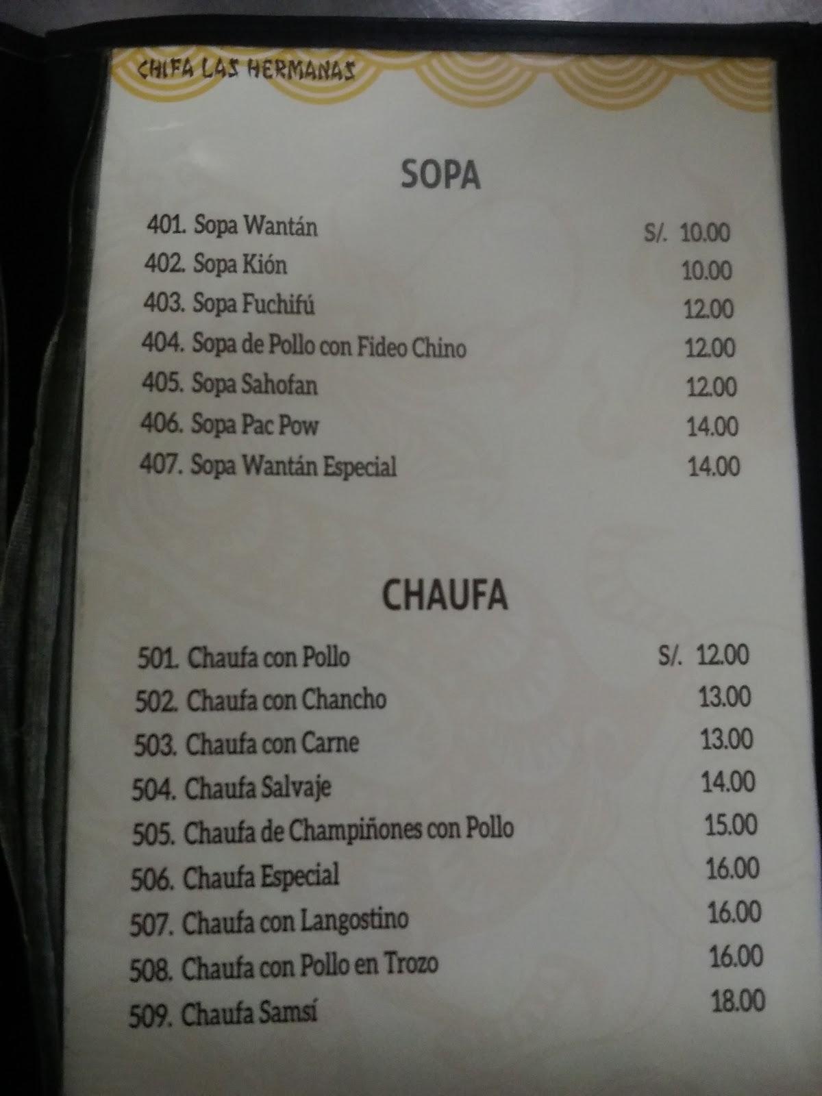 Menu at Chifa Y Polleria Las Hermana restaurant, Lurin