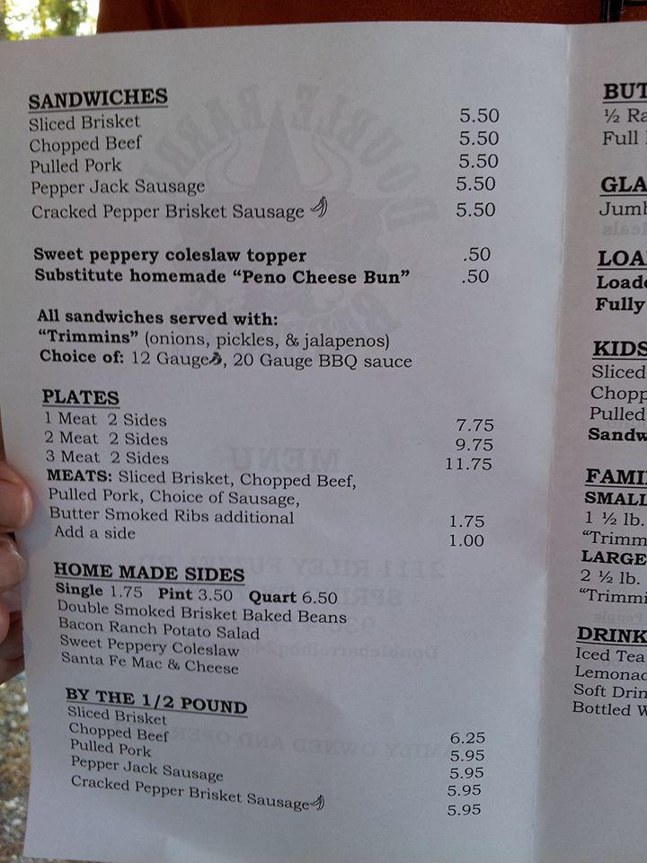 Menu at Double Barrel BBQ, Spring
