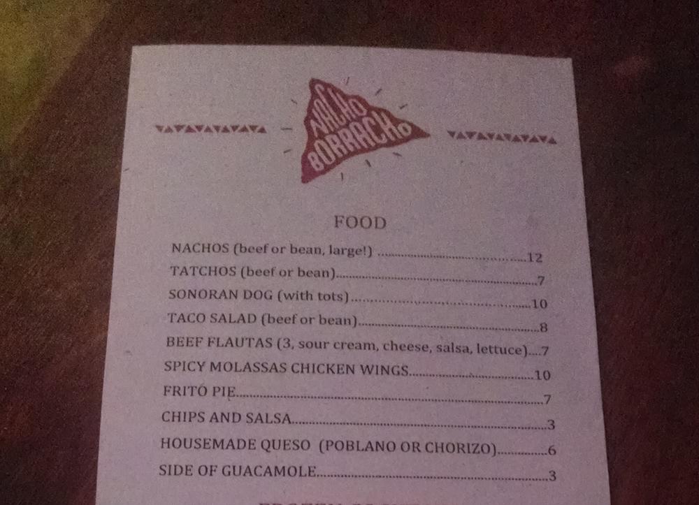 Menu at Nacho Borracho pub & bar, Seattle