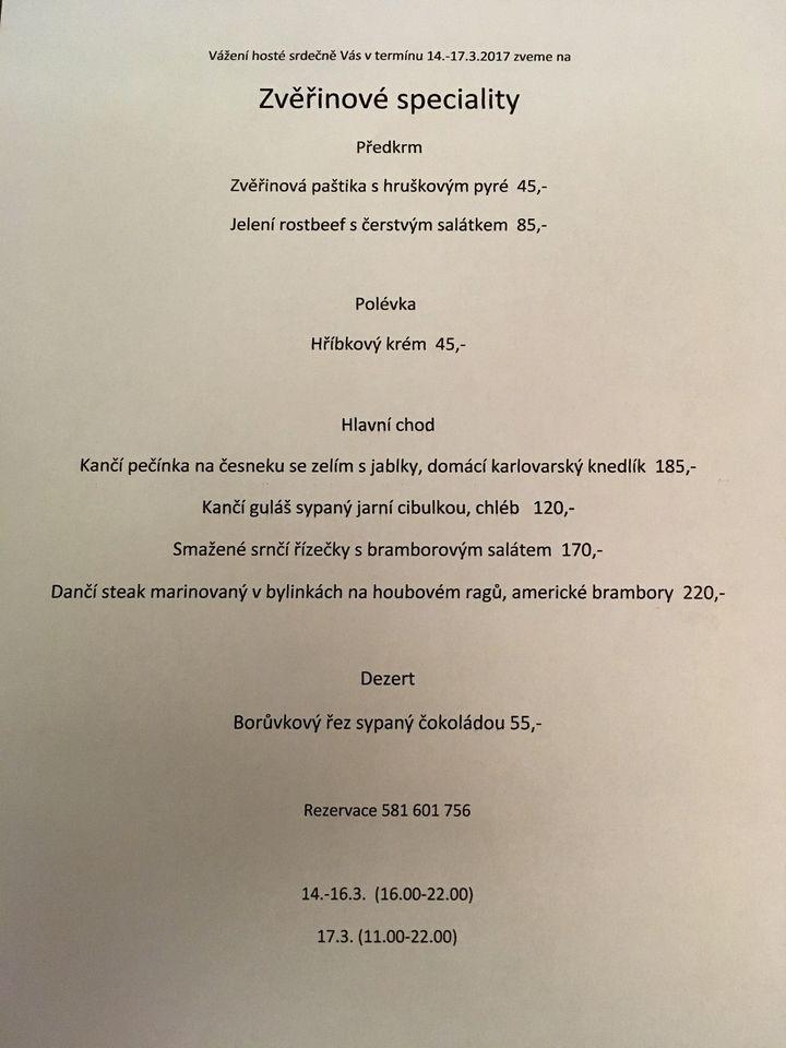 Menu at Penzion Růžek, Hranice