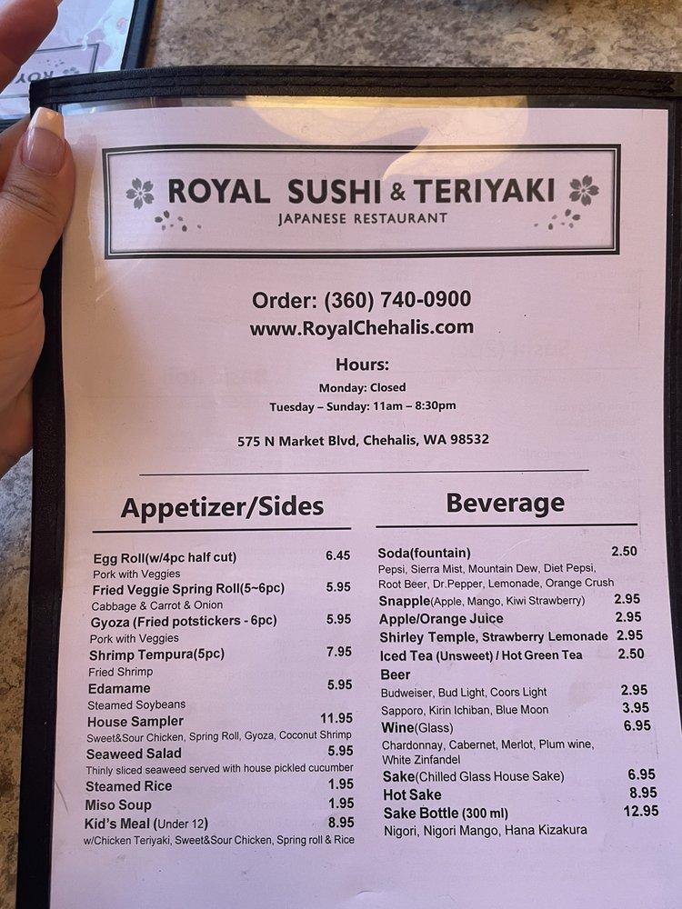 Menu at Royal Sushi & Teriyaki restaurant, Chehalis