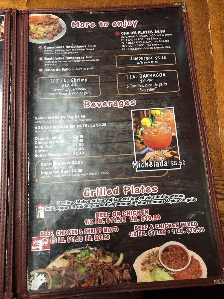 Menu at Taqueria El Sazon Tapatio restaurant, New Braunfels