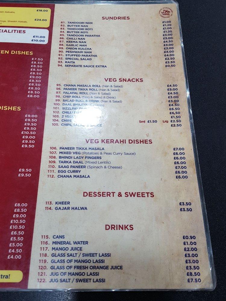 Menu at Taste of Lahore restaurant, Wembley, 417 High Rd