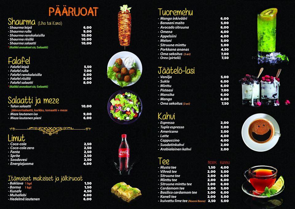 Menu at Babylon Cafeteria Shisha-Lounge, Turku