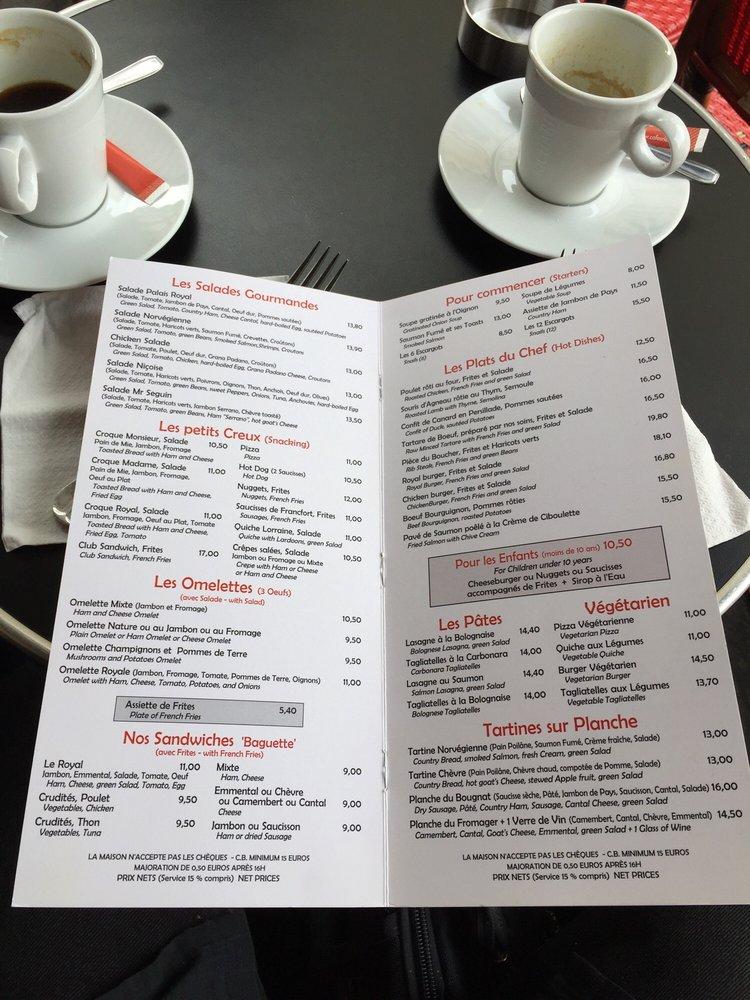 Menu at Cafe Palais Royal, Paris