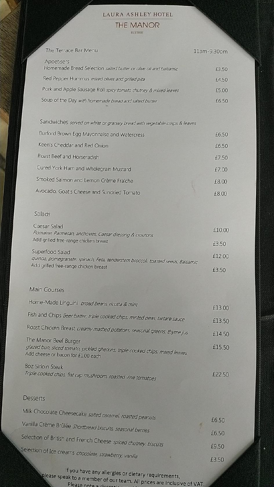 Menu at Cavendish Restaurant at, Elstree, Edgwarebury Ln