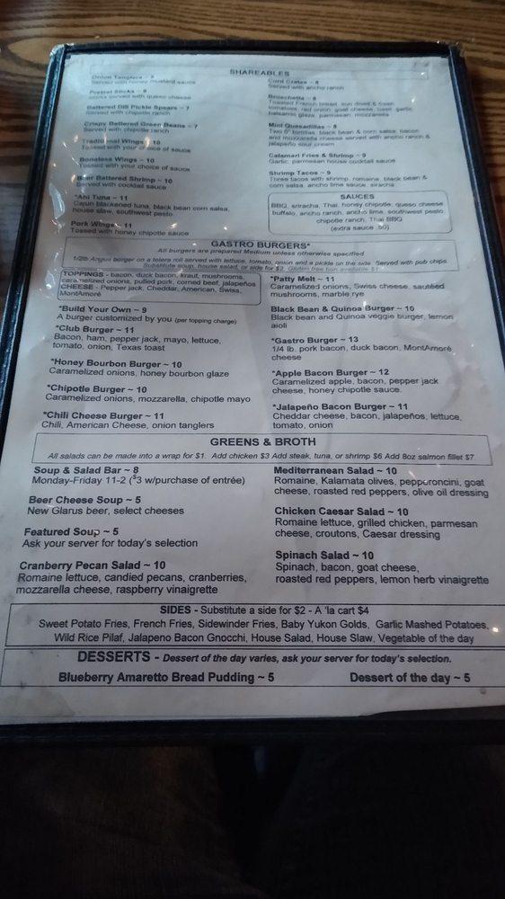 Menu at Chester V's restaurant, Oshkosh