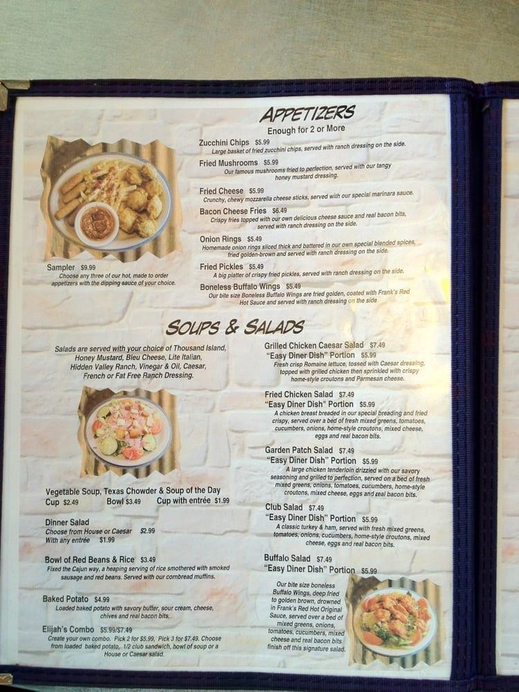 Menu at Elijah's Cafe, Woodville