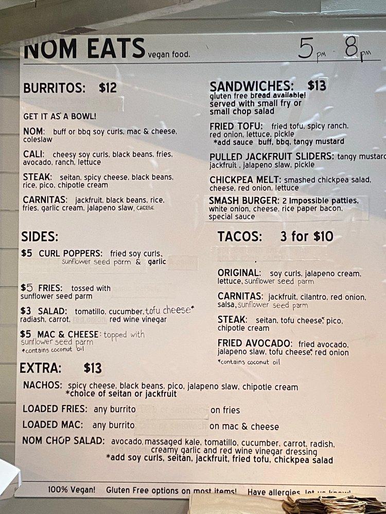 Menu at Nom Eats restaurant, Reno, 148 West St