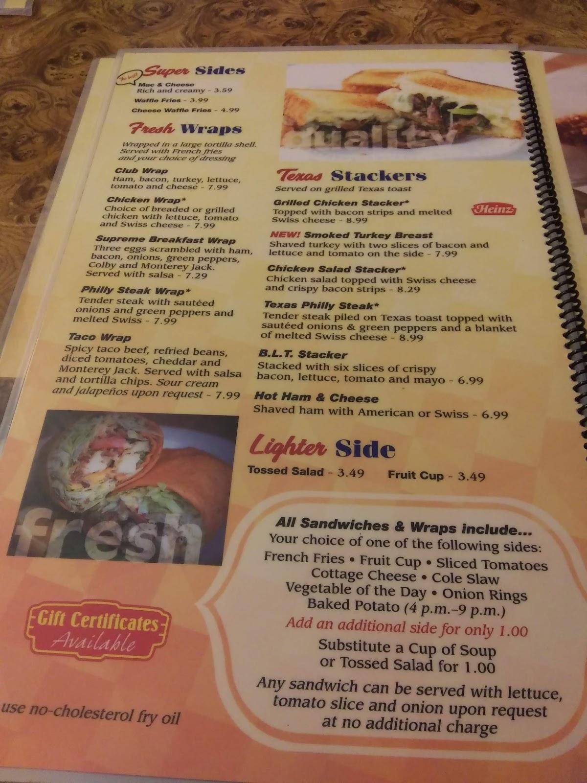 Menu at Sunshine Café restaurant, Seymour