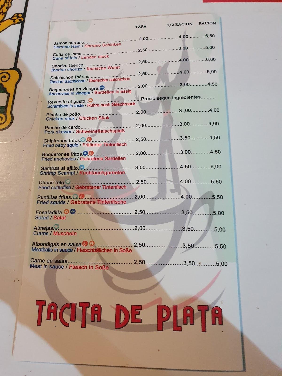 Menu at TACITA DE PLATA cafeteria, Morro Jable, Calle Diputado Manuel ...
