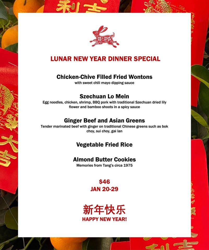Menu at Tang's China House restaurant, Sarnia