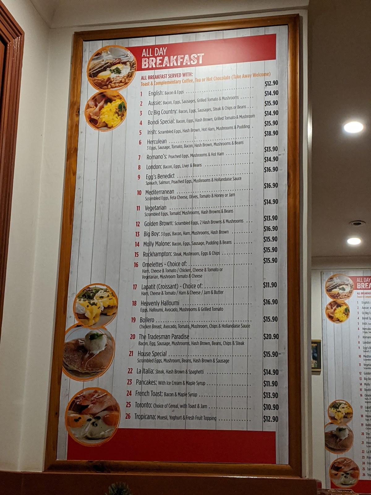 Menu at 3 Steps Cafe., Bondi