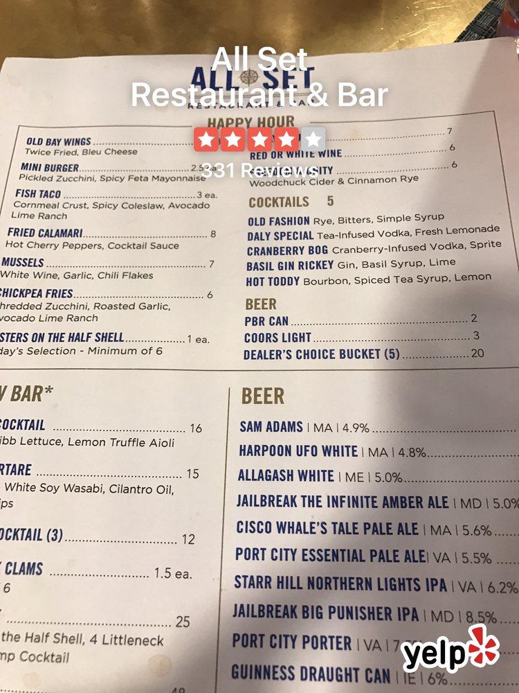 Menu at All Set Restaurant & Bar, Silver Spring