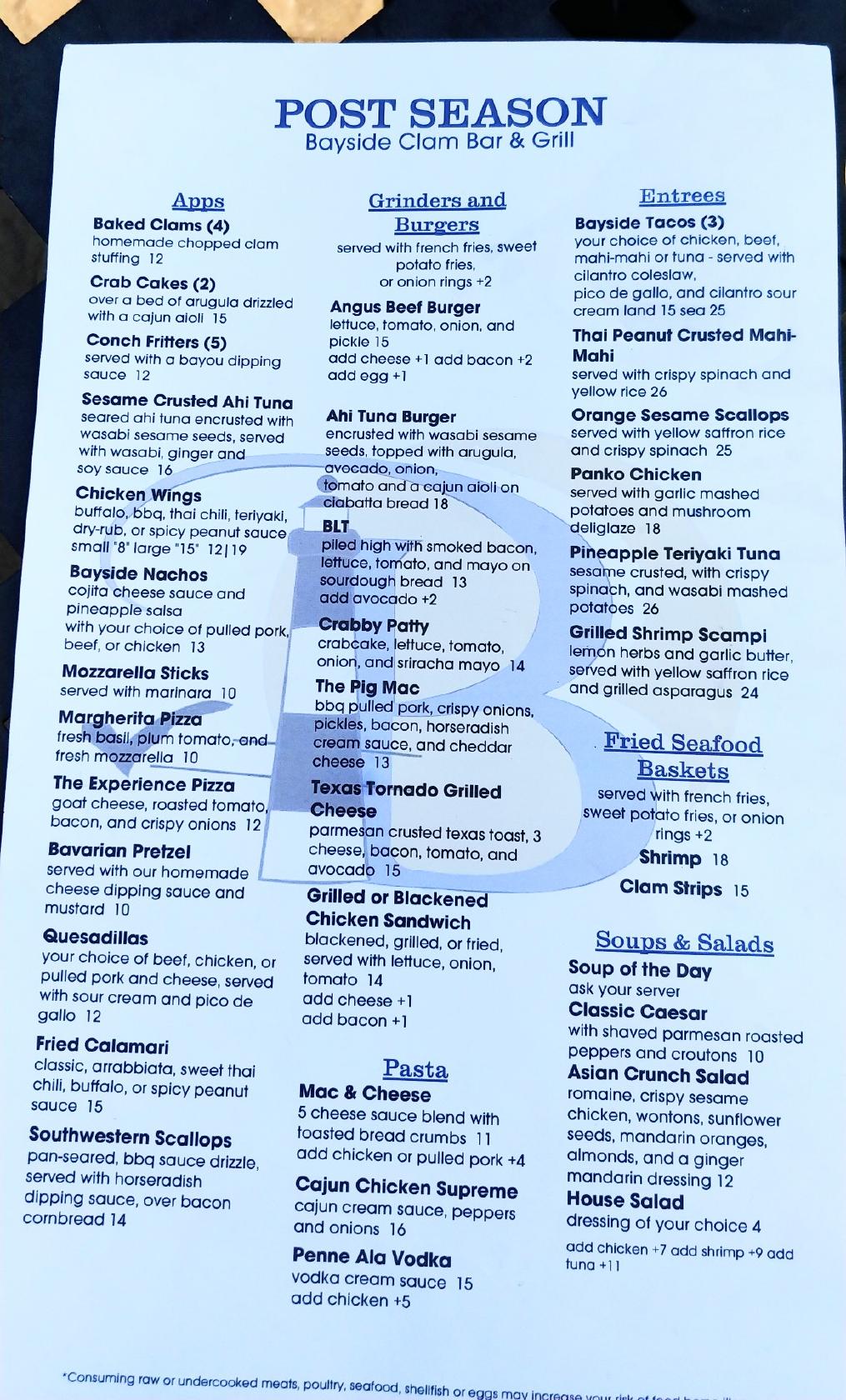 Menu at Bayside Clam & Grill pub & bar, East Islip