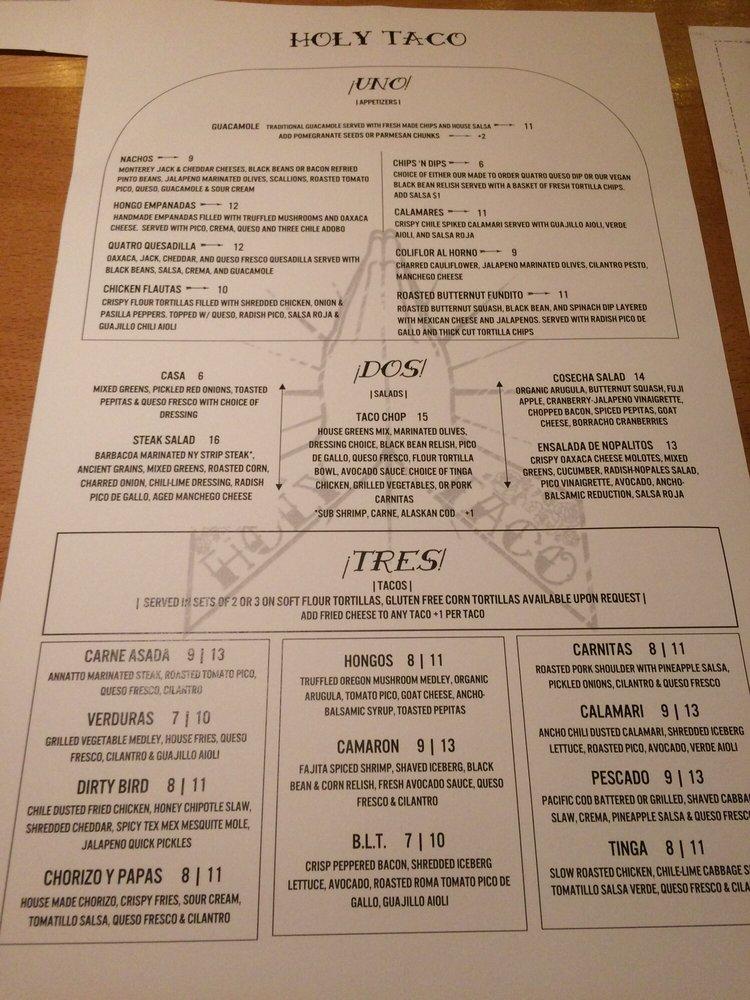 Menu at Holy Taco pub & bar, Lake Oswego