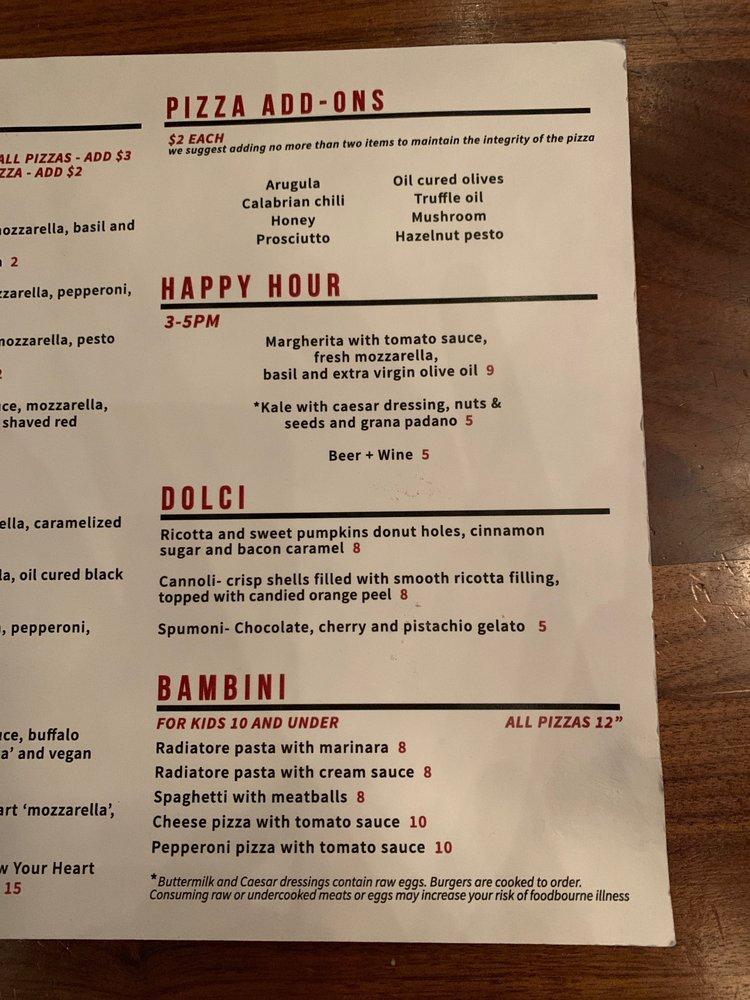 Menu at Pizzeria sul Lago, Lake Oswego