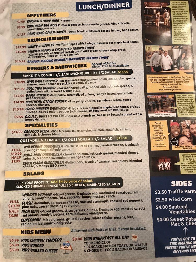 Menu at Superhero Chefs restaurant, Tuscumbia