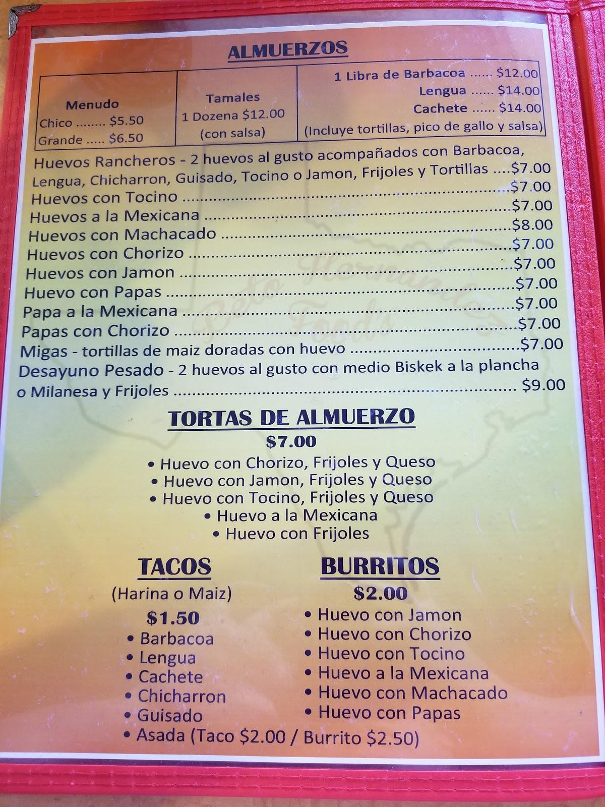 Menu at Beto Hernandez Foods restaurant, Fort Worth