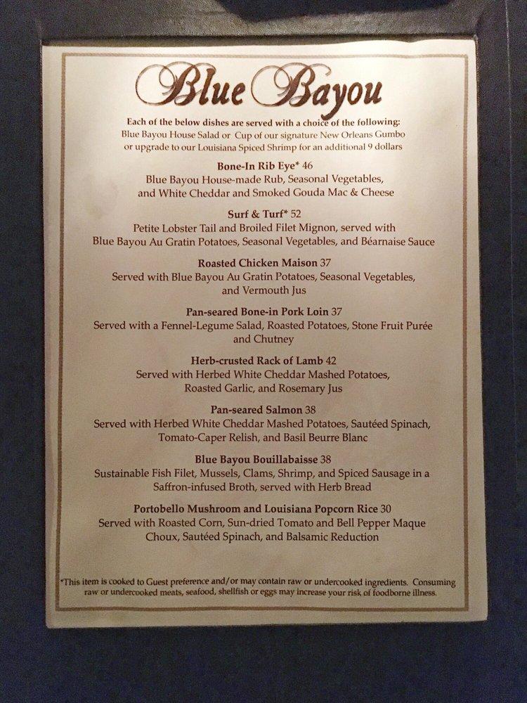 Menu at Blue Bayou Restaurant, Anaheim, S Harbor Blvd