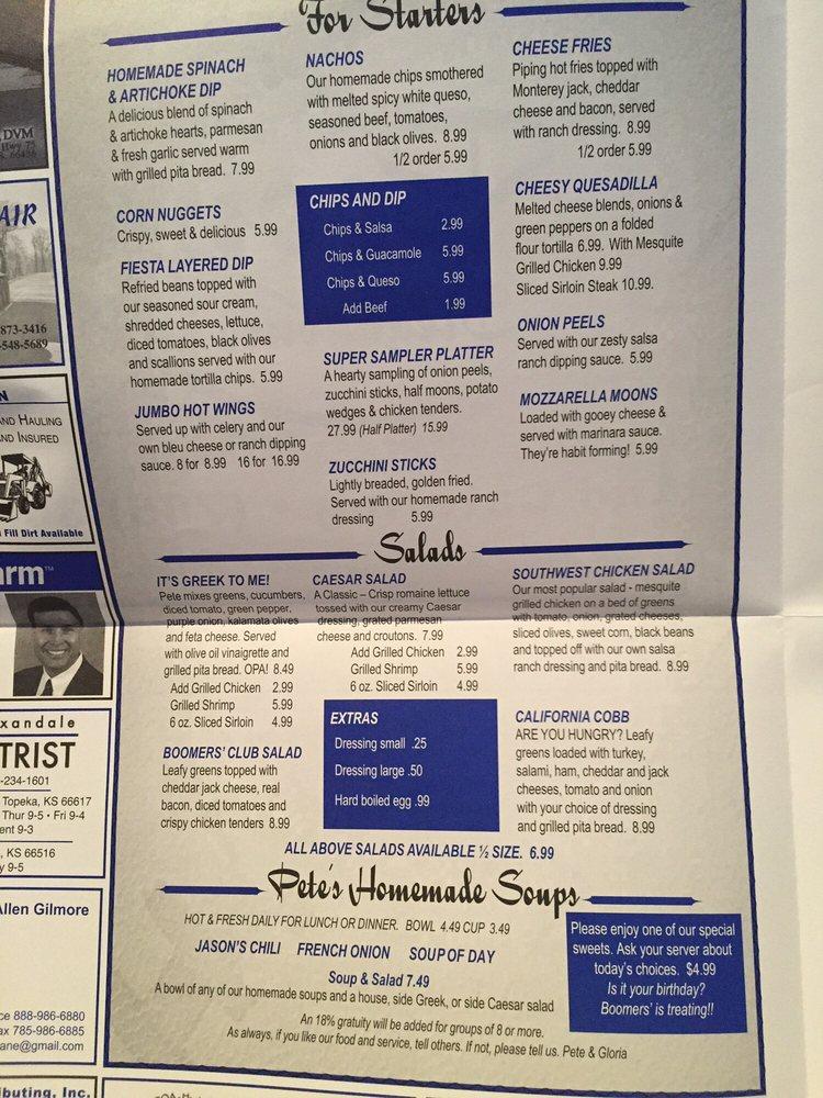 Menu at Boomers Grill pub & bar, Holton