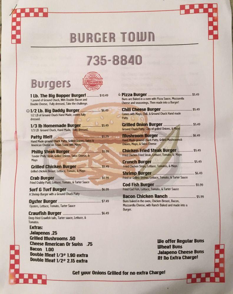Menu at Burger Town restaurant, Orange, W Roundbunch Rd