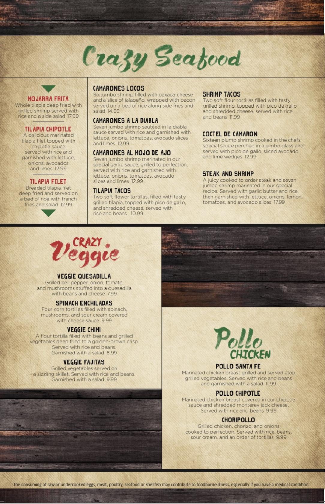 Menu at Crazy Cactus restaurant, Olive Branch