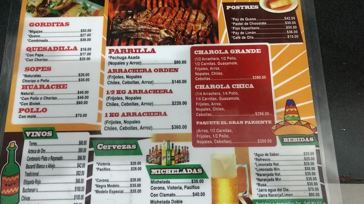 Menu at El Gran Pariente restaurant, Buenavista