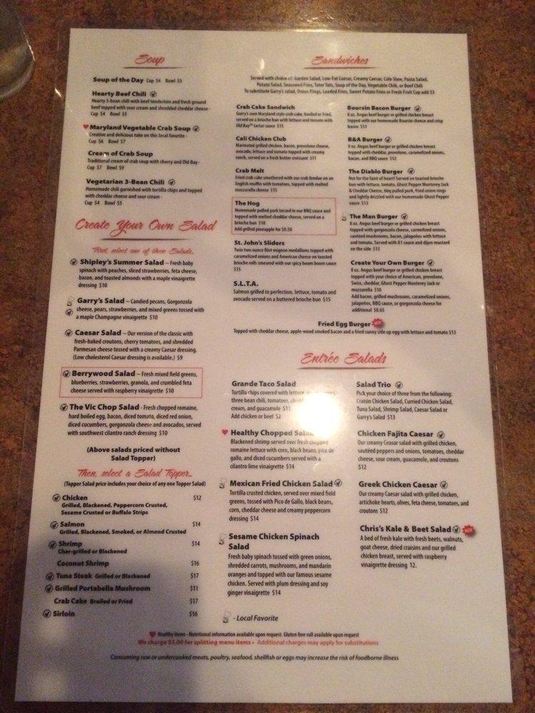 Menu at Garry's Grill restaurant, Severna Park