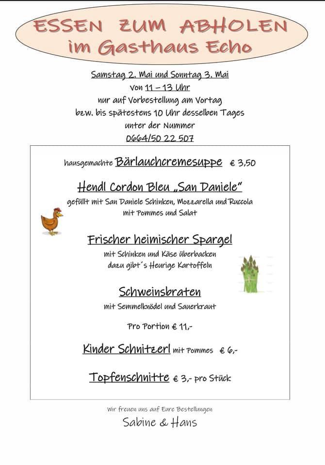 Speisekarte von Gasthaus Echo restaurant, Gosau, Nr 614