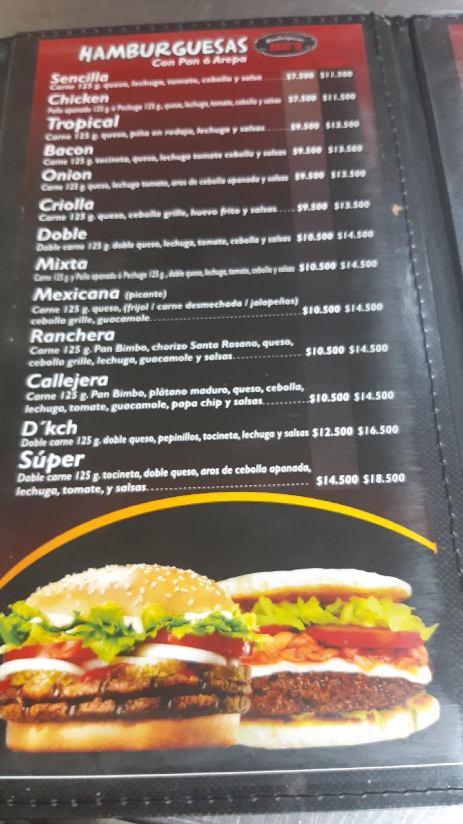 Menu at Hamburguesa jacs restaurant, Bogotá