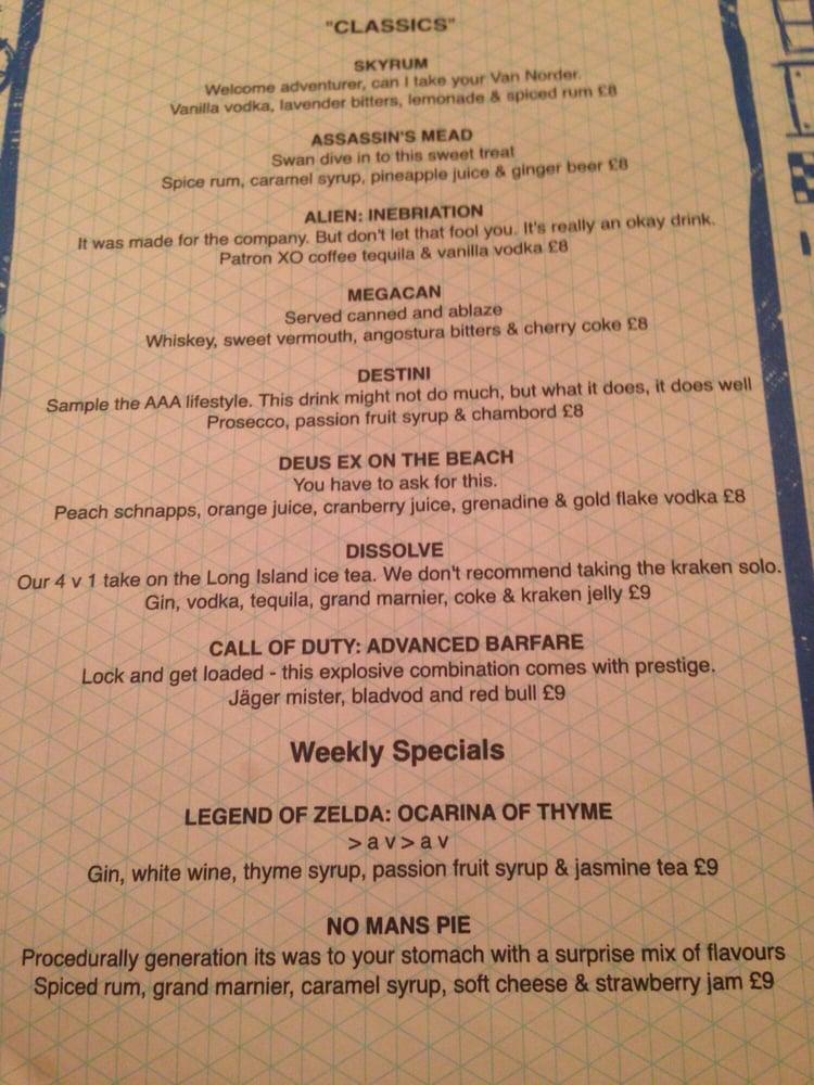 Menu at Loading Bar, London, 129 Stoke Newington High St