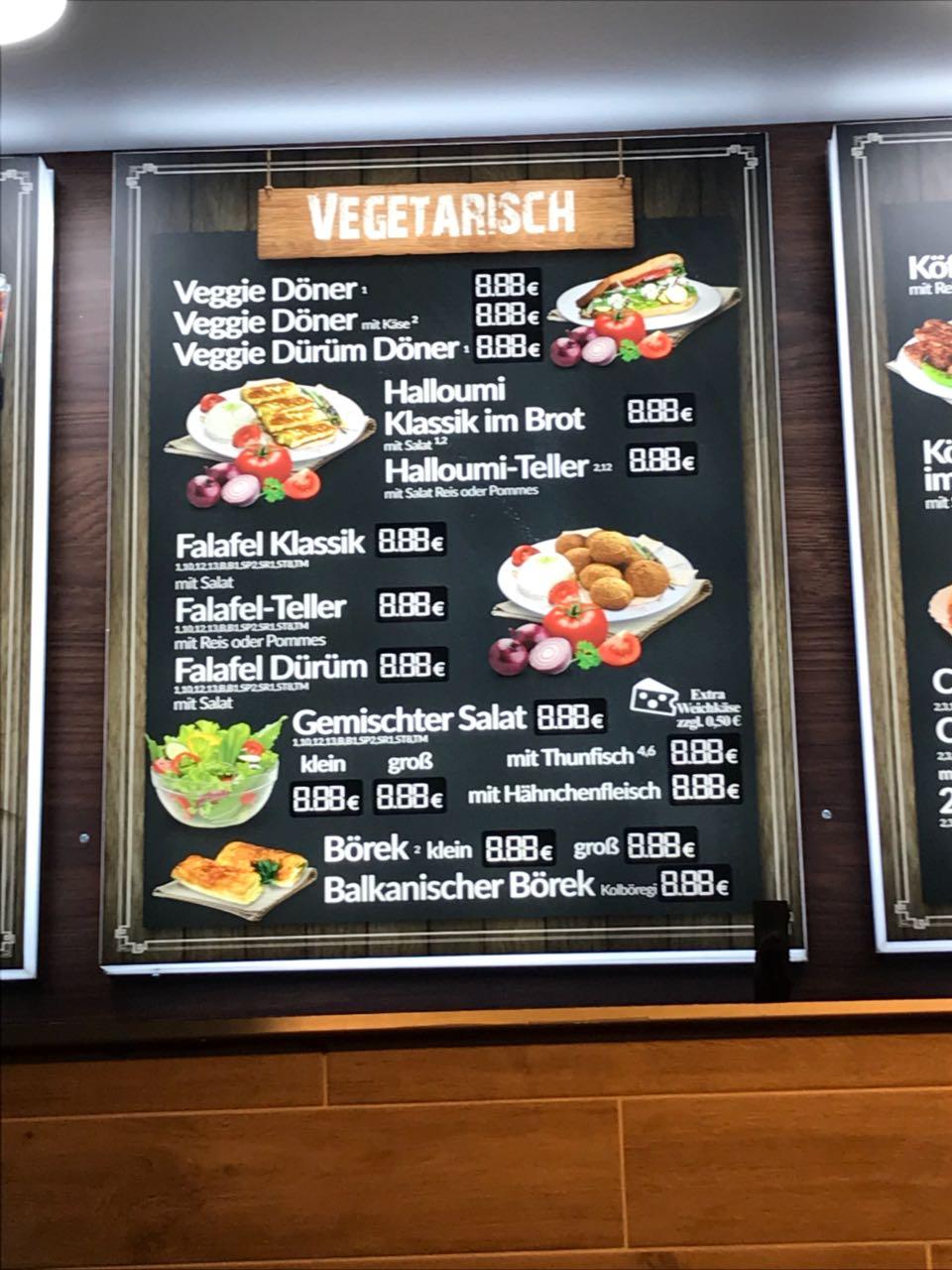 Menu at Midtown Imbiss restaurant, Berlin