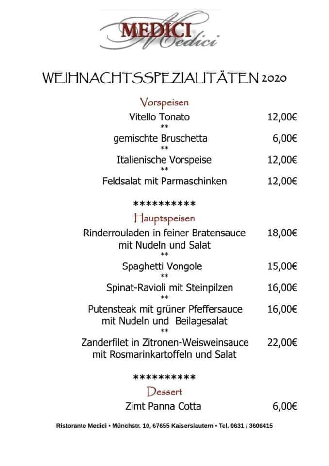 Speisekarte von Ristorante Medici restaurant, Kaiserslautern
