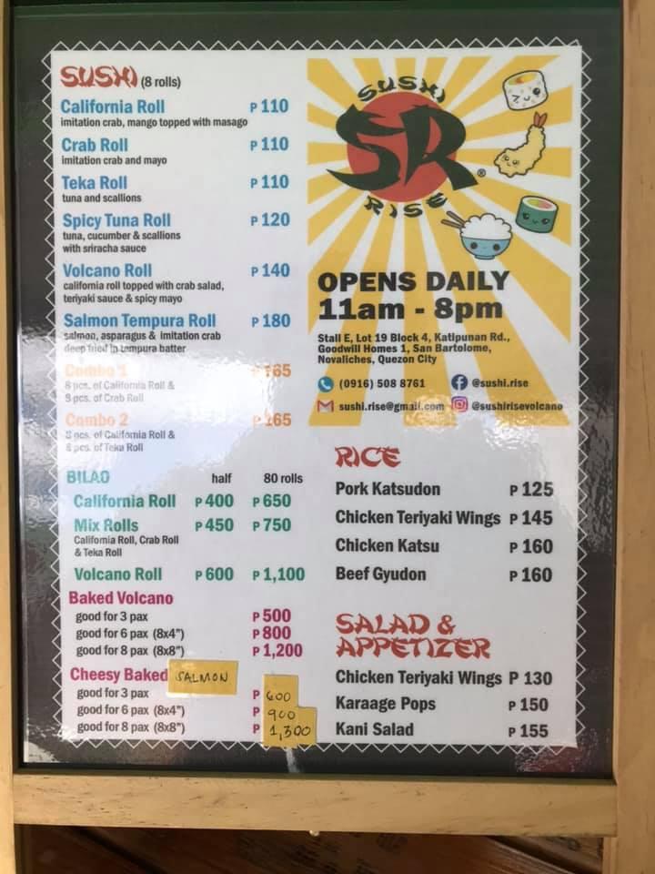 Carta del restaurante Sushi Rise, Ciudad Quezon, ACF Subdivision