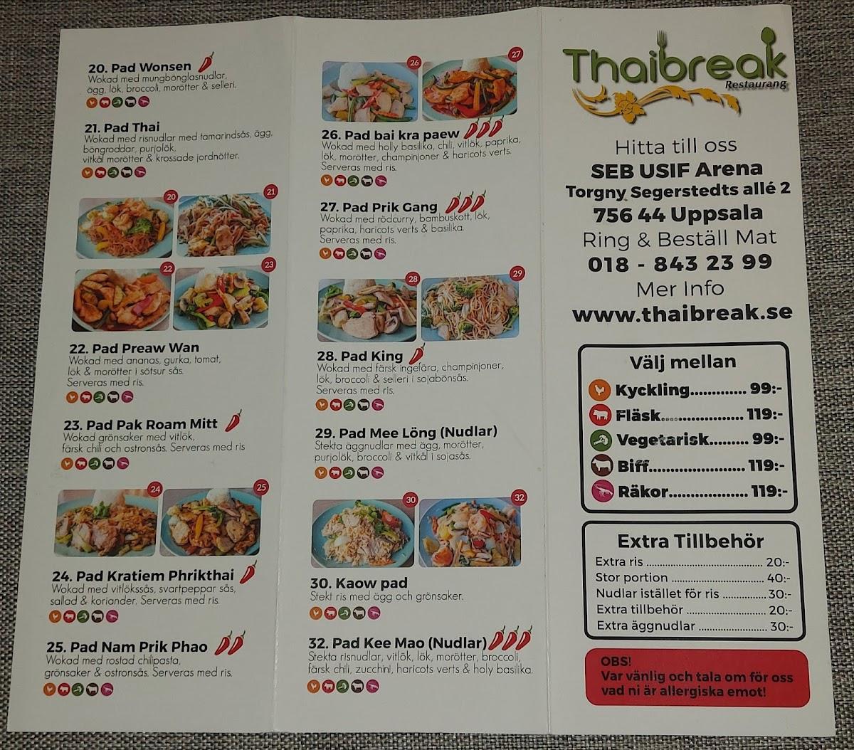 Menu at Thaibreak Restaurang restaurant, Uppsala