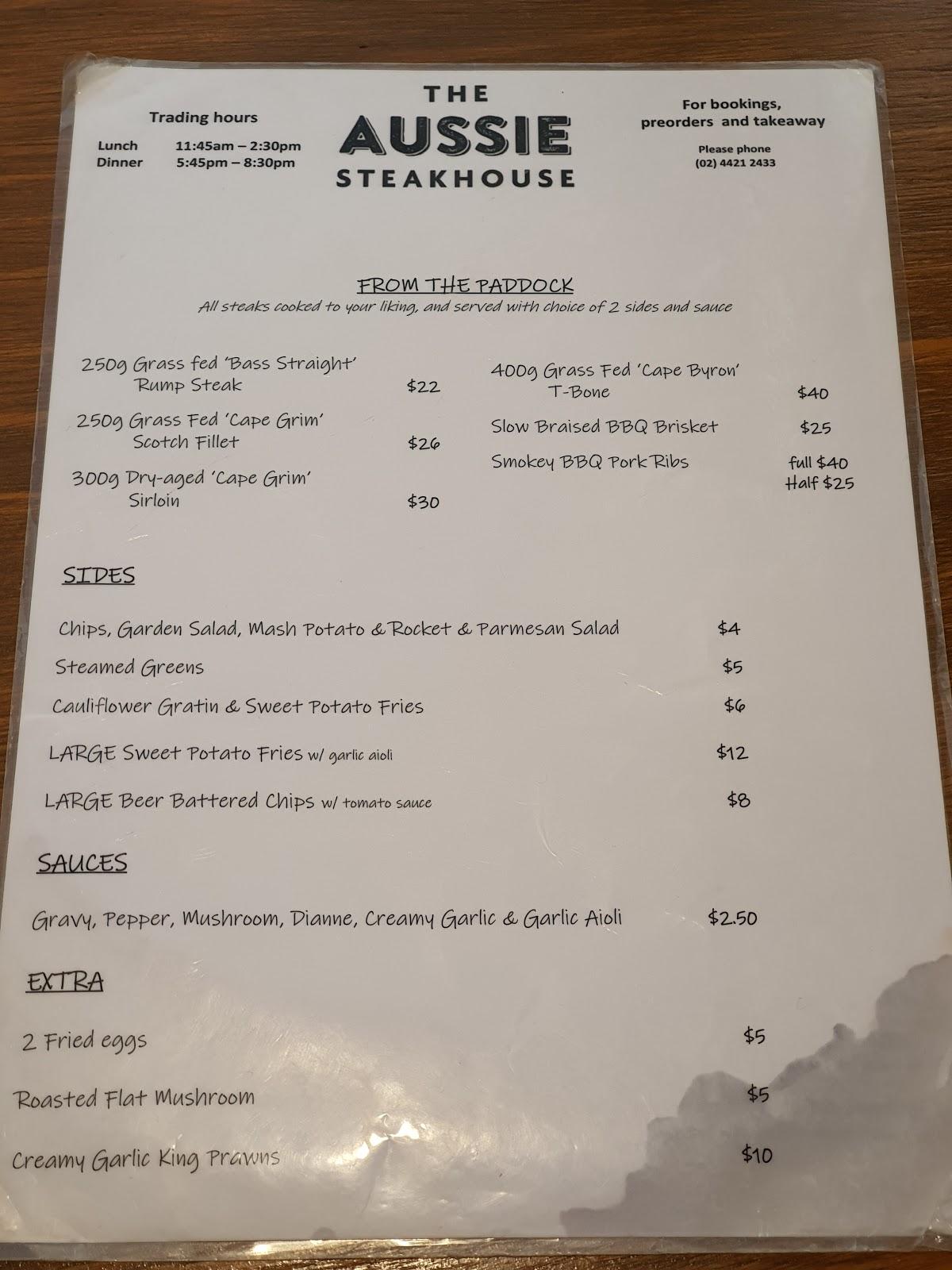Menu at The Aussie Steak House pub & bar, Nowra