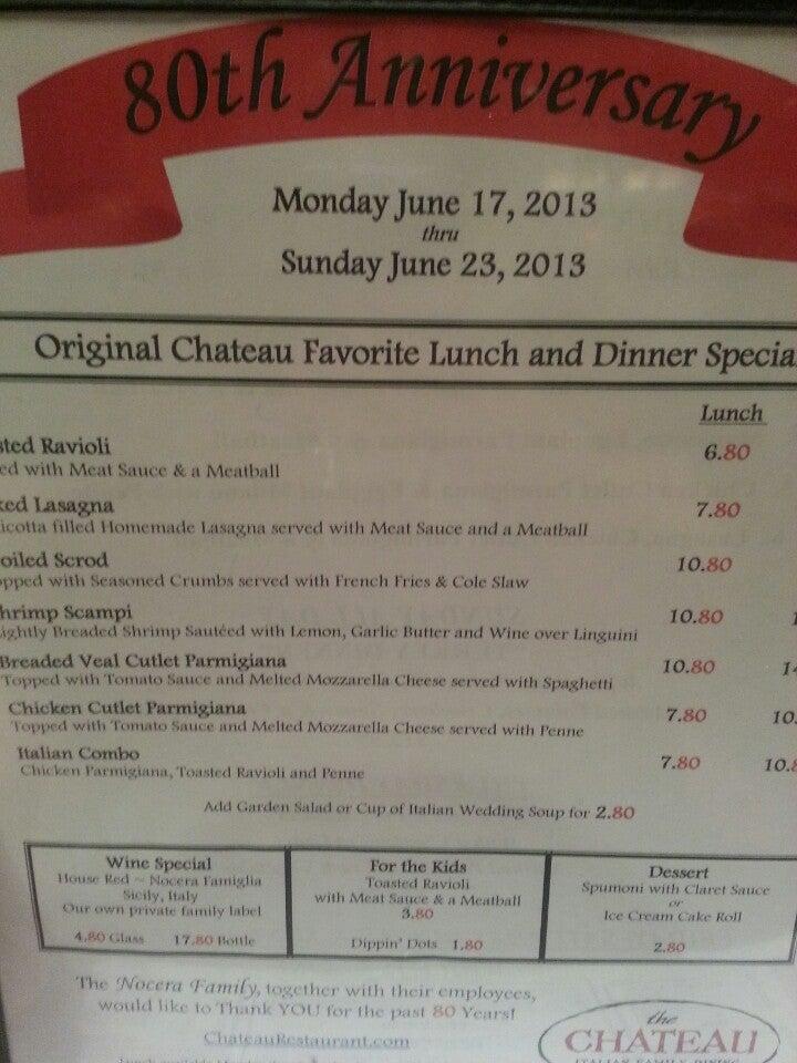 Menu at The Chateau Restaurant Waltham, Waltham, 195 School St