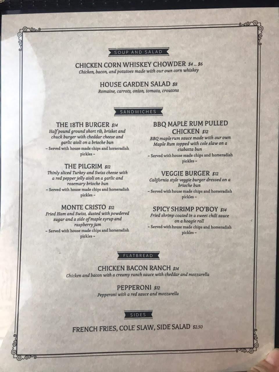 Menu at 18th Amendment restaurant, Penn Yan