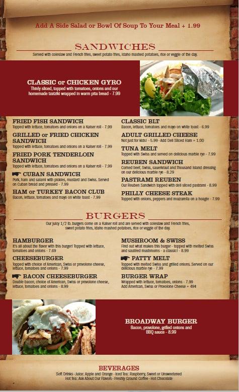 Menu at Broadway Diner restaurant, Bartow