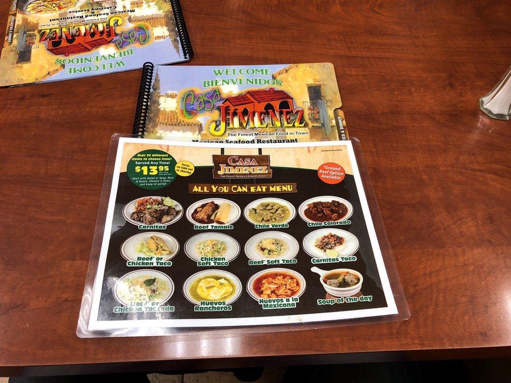 Menu at Casa Jimenez Mexican Restaurant and grill, Murrieta, Jefferson Ave