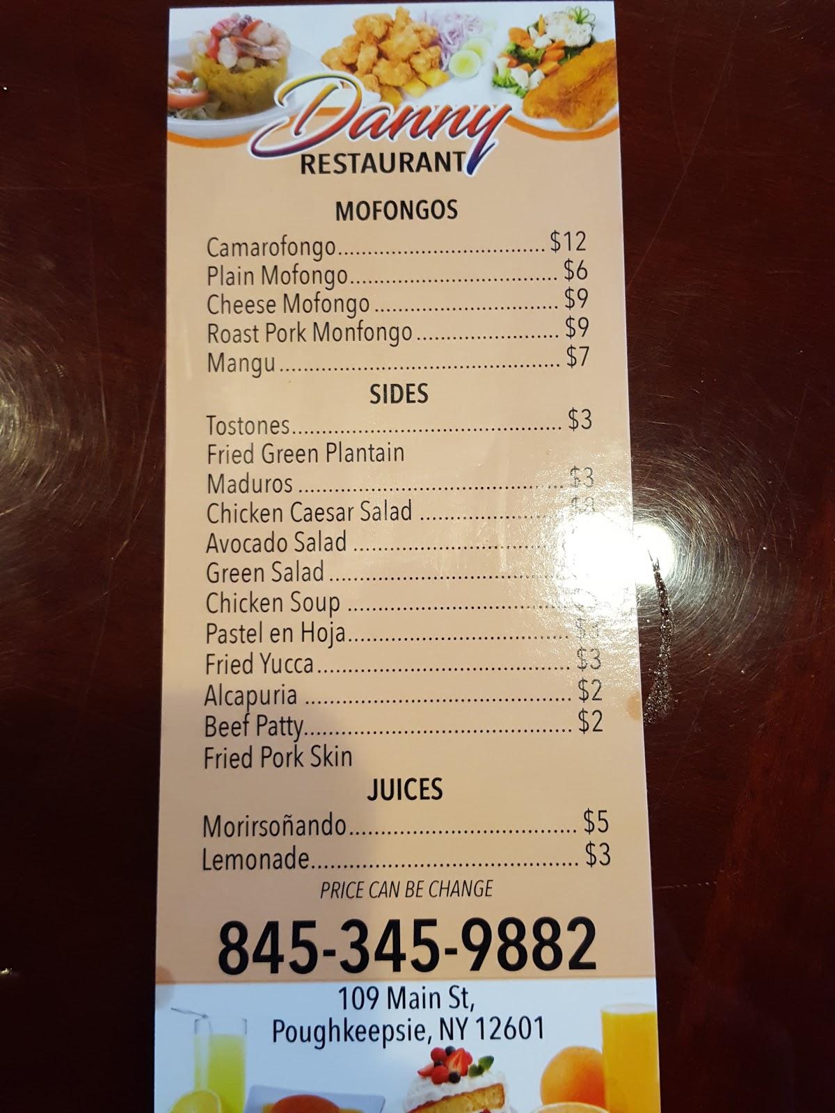 Menu at Danny's Restaurant, Poughkeepsie