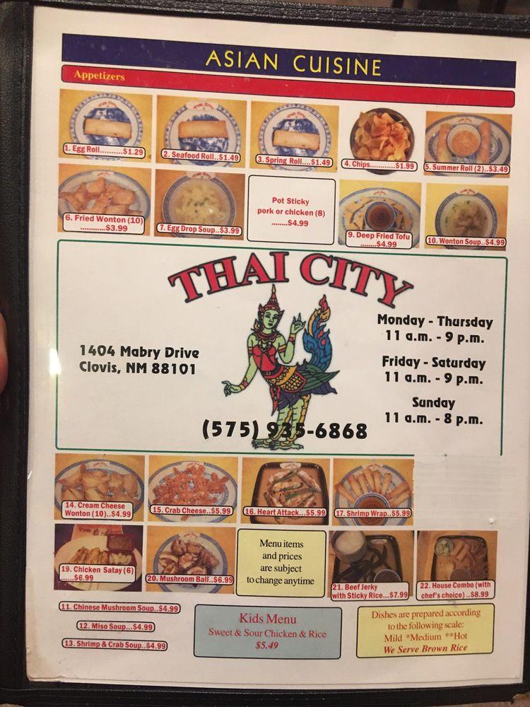 Menu at Thai City restaurant, Clovis