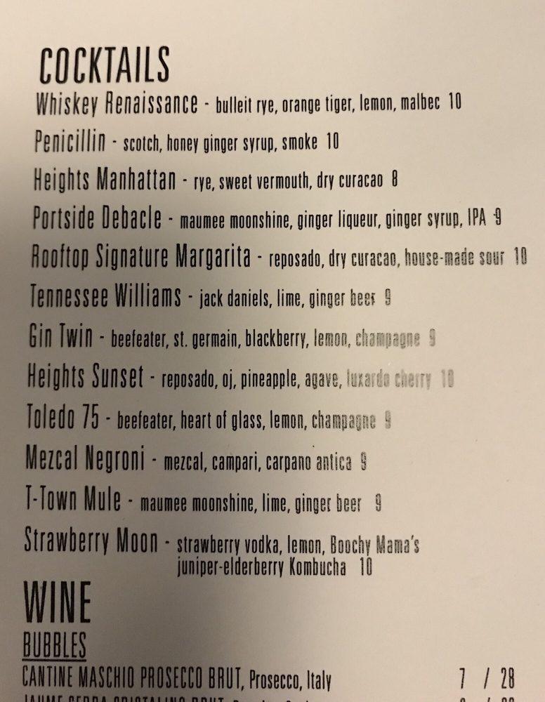 Menu at The Heights pub & bar, Toledo