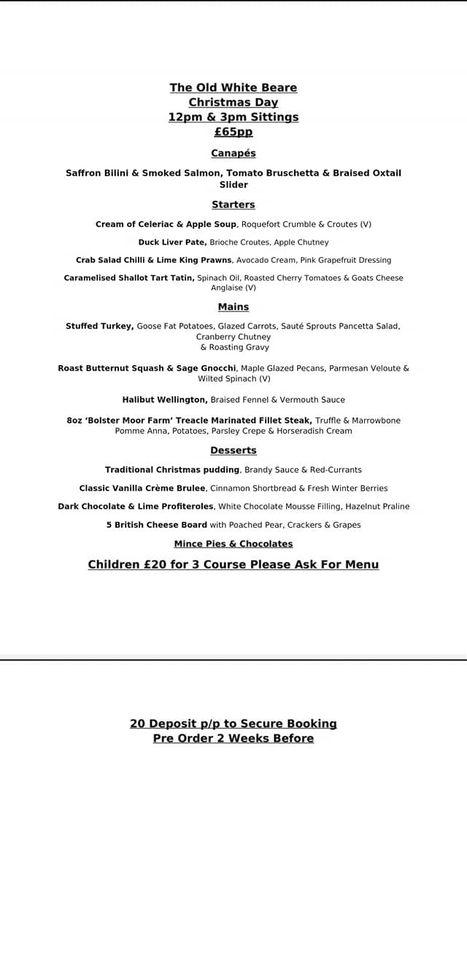 Menu at The Old White Beare Norwood Green pub & bar, Halifax