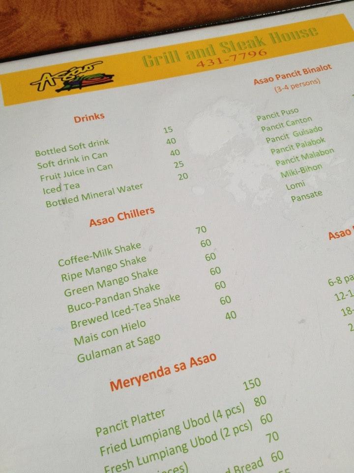 Menu at Asao Grill and Steak House restaurant, Cavite City