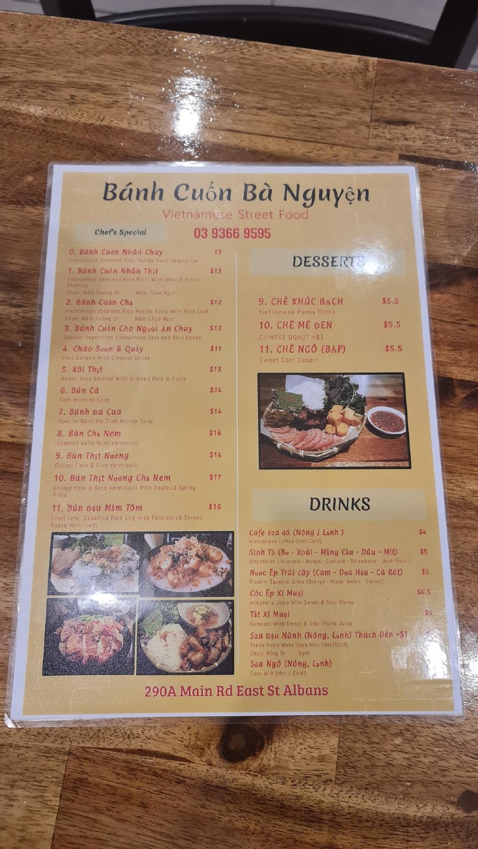 Menu at Banh Cuon Ba Nguyen St Albans restaurant, Saint Albans