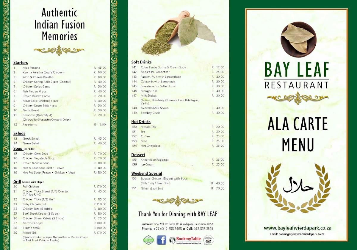 Menu at BayLeaf Eldoraigne restaurant, Centurion