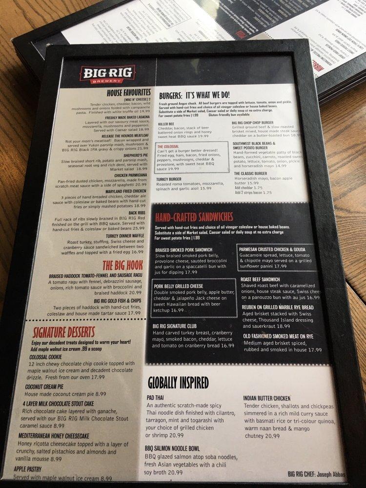 Menu at Big Rig Kitchen & Brewery - Iris pizzeria, Ottawa, Iris St